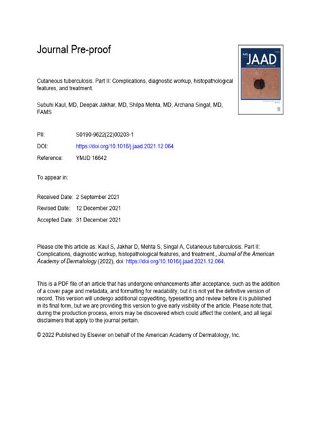 Cutaneous Tuberculosis Part Ii Complications Diagnostic Workup