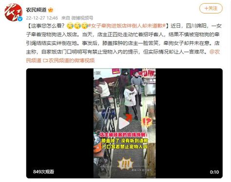这事您怎么看？女子牵狗进饭店绊倒人却未道歉
