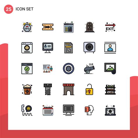 Group Of 25 Modern Filled Line Flat Colors Set For Bubble Leave Layout Fire Exit Door Editable