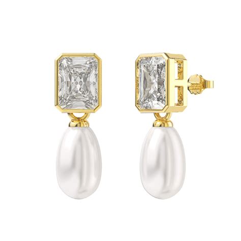 Gold Plated Simulate Diamond And Pearl Drop Earrings Nikoo