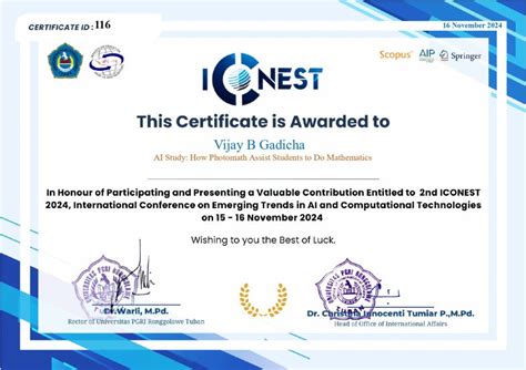 International Conference Scopus Indexed Indonesia Presentation Certificate Dr Vijay Gadicha