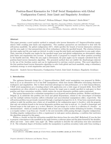 Pdf Position Based Kinematics For 7 Dof Serial Manipulators With