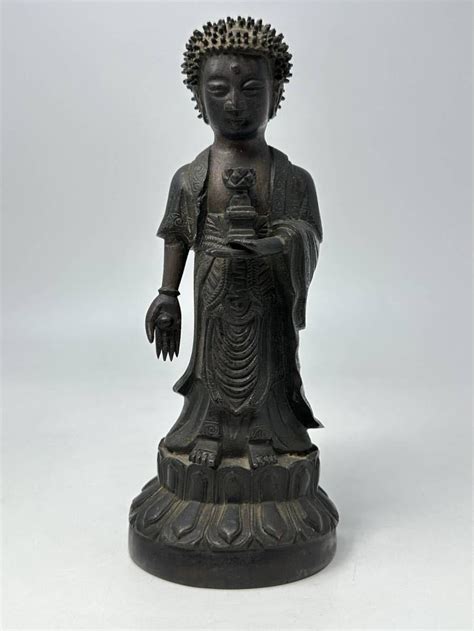 時代物 旧家から 明 清朝期 金銅如来立像 古物保証 高20 5 重1398g 古銅 李朝 朝鮮 仏教美術 仏像 白鳳 飛鳥仏 唐物 中国美術