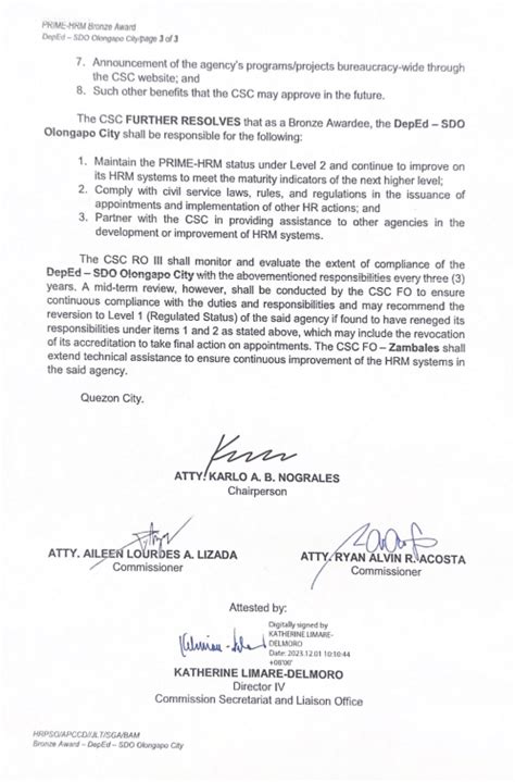 Deped Sdo Olongapo City Is Now Prime Hrm Bronze Awardee Sdo Olongapo City