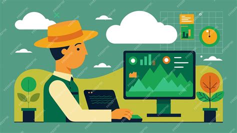 Premium Vector A Farmer Using A Computer To Analyze Past Weather Data
