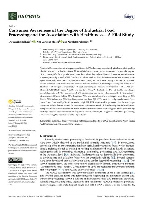 Pdf Consumer Awareness Of The Degree Of Industrial Food Processing