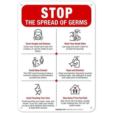 Stop The Spread Of Germs Sign 10x7 Aluminum