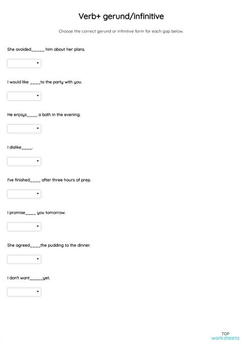 Verb Gerundinfinitive Interactive Worksheet Topworksheets