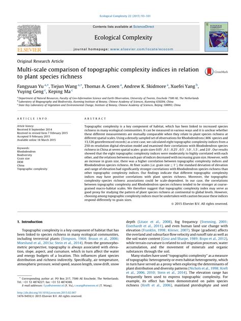 Pdf Multi Scale Comparison Of Topographic Complexity Indices In Relation To Plant Species Richness