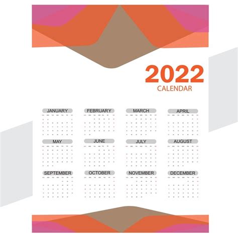 Diseño De Plantilla De Calendario 2022 Vector Premium