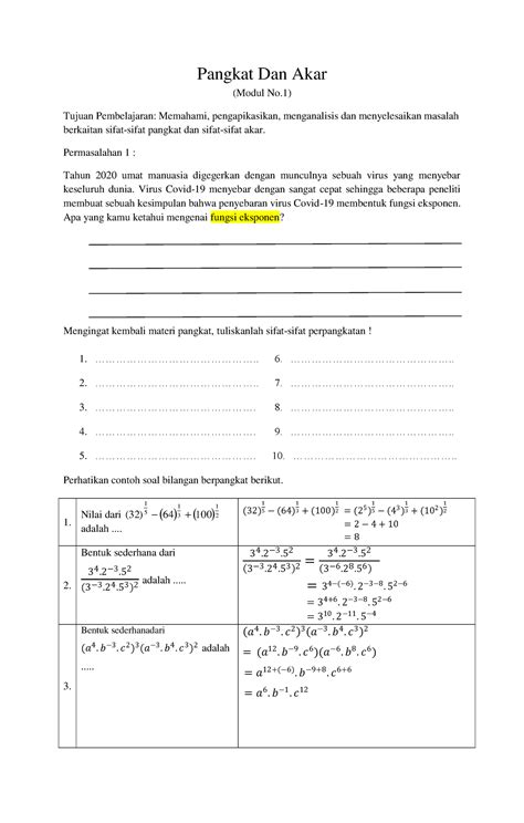 1 Pangkat Dan Akar Materi Bilangan Pangkat Dan Akar Untuk SMP