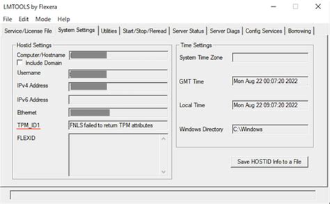 Lmtools の System Settings タブの Tmpid1 フィールドに Fnls Does Not Appear To