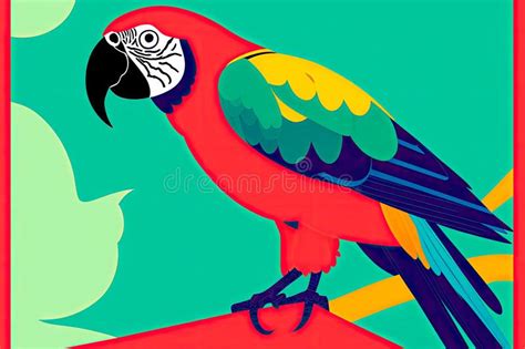 Colorful Parrot And Exotic Tropical Leaves Art Drawing Generative Ai