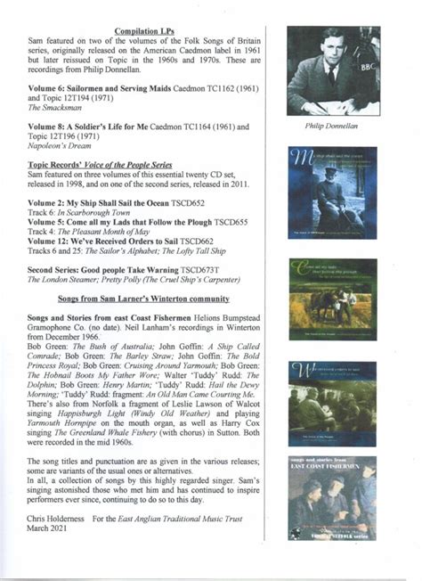 Sam Larner Discograhpy East Anglian Traditional Music Trust