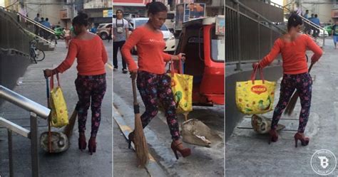 Tukang Sapu Wanita Ini Pakai High Heels Saat Bekerja Di Jalanan