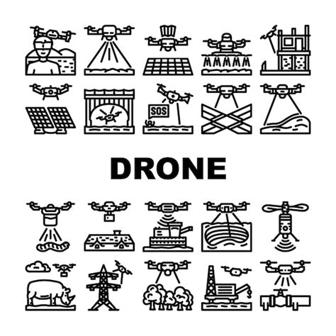 Drone Utiliser La Technologie Icônes Ensemble Vecteur Agriculture Ferme