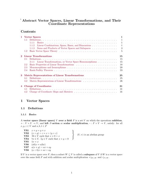 Abstract Vector Spaces Linear Transformations And Their Coordinate Representations Contents 1