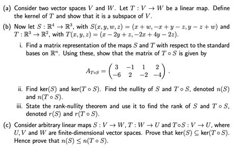 solved a consider two vector spaces v and w let t v→w be