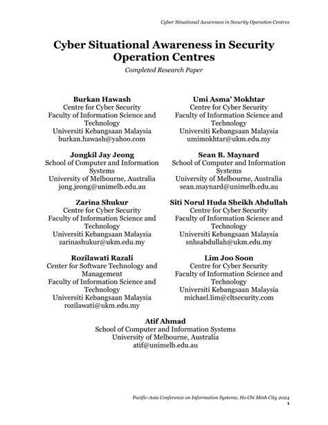 Pdf Cyber Situational Awareness In Security Operation Centres