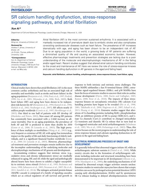 Pdf Sr Calcium Handling Dysfunction Stress Response Signaling