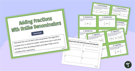 Adding Fractions With Unlike Denominators Task Cards Teach Starter