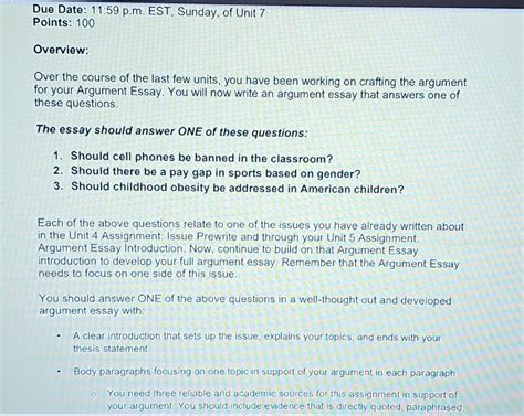Unit 5 Assignment Argument Essay Introduction Chegg