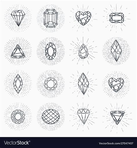 Set Geometric Crystals Shapes Trendy Royalty Free Vector