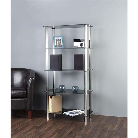 Avf Black Glass 5 Tier Shelving Unit Chrome S25 A