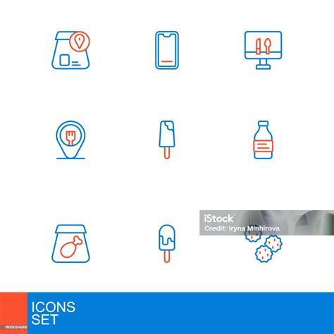 라인 쿠키 또는 비스킷 아이스크림 온라인 주문 식사 생수 카페 및 레스토랑 위치 음식 및 음식 모바일 아이콘을 설정합니다 벡터 깨끗한에 대한 스톡 벡터 아트 및 기타 이미지