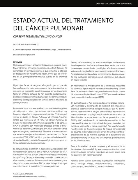 Pdf Estado Actual Del Tratamiento Del Cáncer Pulmonar