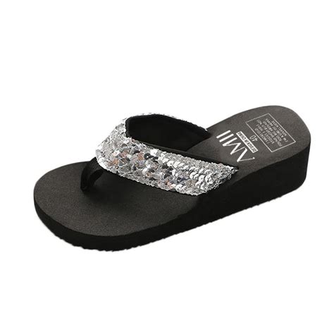 Hsmqhjwe Women Bling Sequins Platform Wedges Sandals Summer Beach