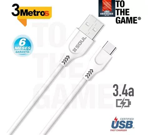 Cable Datos Tipo C 3 Metros Soul Usb Apto Carga Rapida En Venta En