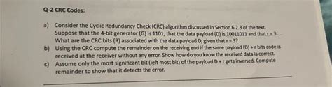 Solved A Consider The Cyclic Redundancy Check Crc
