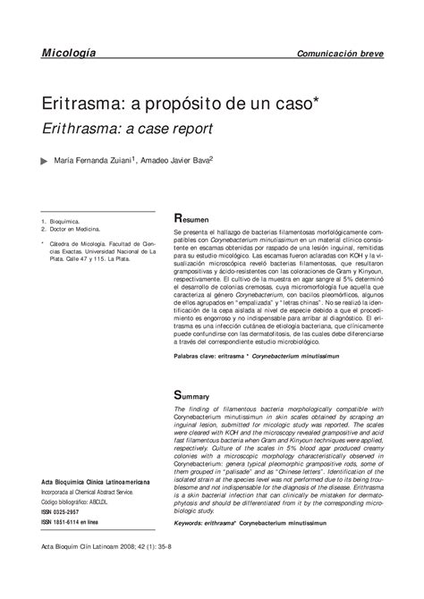 Eritrasma Micología Comunicación Breve Eritrasma A Propósito De Un Caso Erithrasma A Case