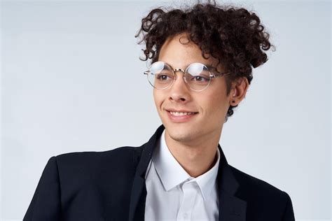 Premium Photo Funny Curly Guy With Glasses Suit Fashion Official