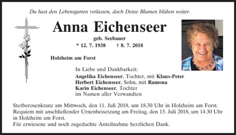 Traueranzeigen Von Anna Eichenseer Mittelbayerische Trauer