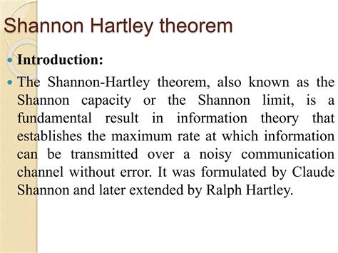 Shannon Hartley Theorem By Shafiqa Memon 19es30pptx