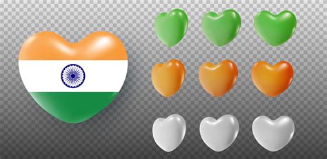 풍선 모양의 심장 양식화된 시력 또는 상징 인도 독립 기념일을 위한 축제 예술품 국가 축하 디자인 최소한의 사실적인 스타일의 밝은 벡터 3d 만화 그림 3차원 형태에 대한