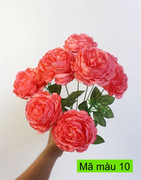 Cụm hoa trà giả 9 bông Hoa Trà Lụa Hoa Trà Trang Trí