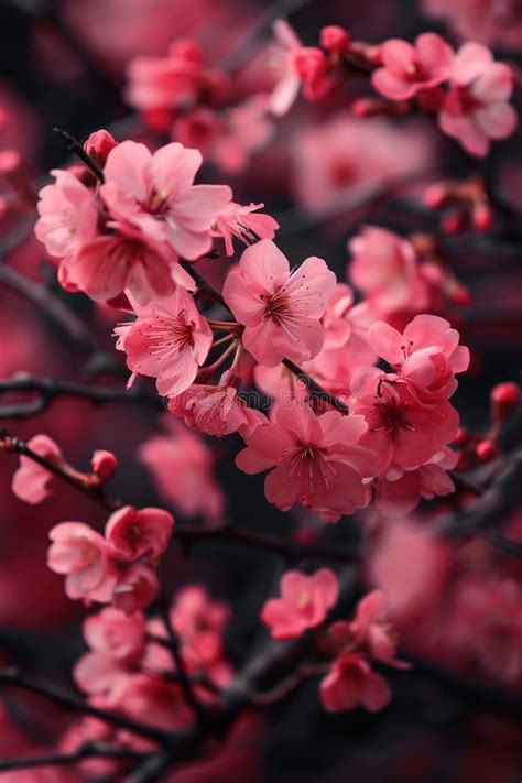Macro View Of Japanese Cherry Blossoms Overflowing With Colors Depth
