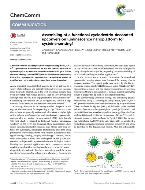 Pdf Assembling Of Functional Cyclodextrin Decorated Upconversion