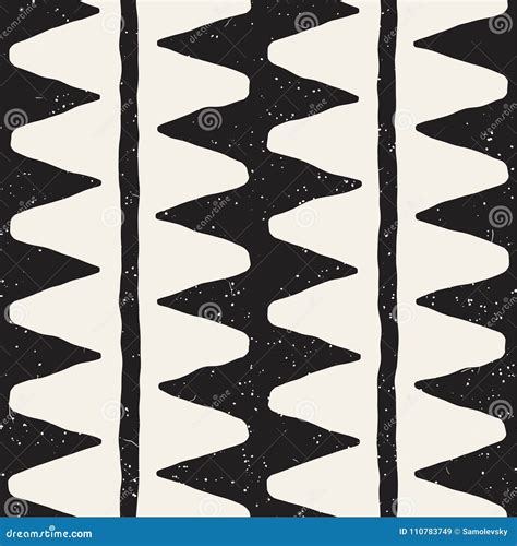 Hand Drawn Abstract Seamless Pattern In Black And White Retro Grunge Freehand Jagged Lines