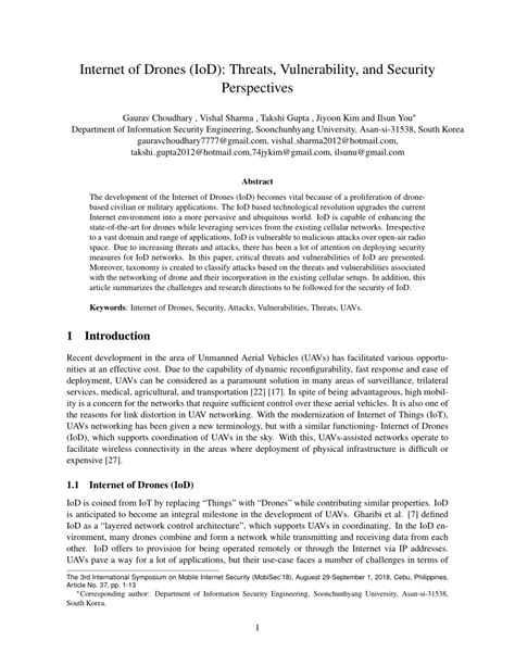 Pdf Internet Of Drones Iod Threats Vulnerability And Security Perspectives