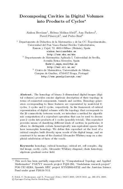 Pdf Decomposing Cavities In Digital Volumes Into Products Of Cycles