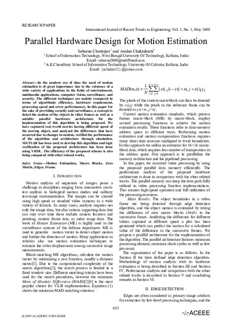 Pdf Parallel Hardware Design For Motion Estimation