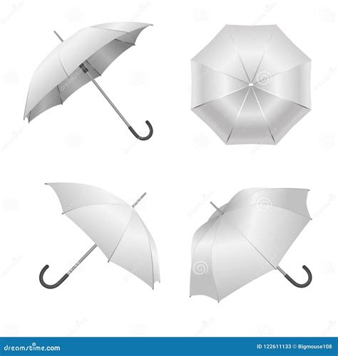 Realistic Detailed 3d White Blank Umbrella Template Mockup Set Vector