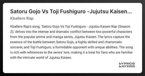 Meaning Of Satoru Gojo Vs Toji Fushiguro Jujutsu Kaisen Rap Season 2