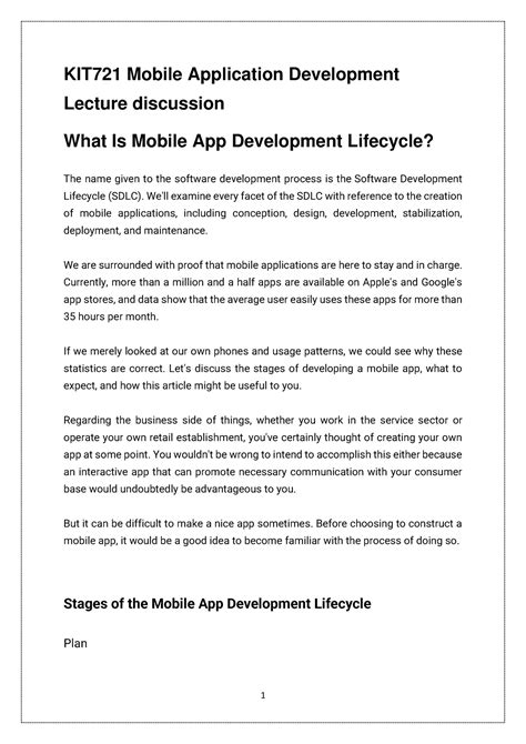KIT Mobile Application Development Lecture Note What Is Mobile App Development Lifecycle