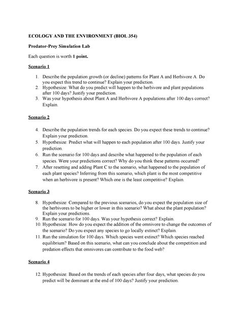 Ecology Virtual Lab 2 Questions Ecology And The Environment Biol 354