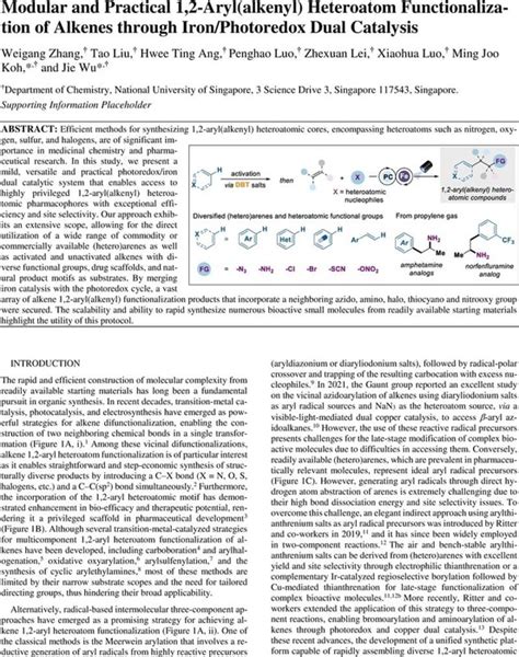 Modular And Practical 12 Arylalkenyl Heteroatom Functionalization Of